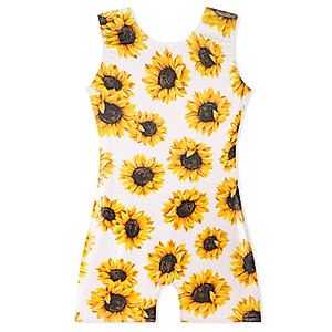 EQSJIU Leotard With Shorts For Baby Girls 12 18 24 Months 1t 2t Gold Sunflower Kids Toddlers Outfit Biketard Flower Floral Shiny Gold White