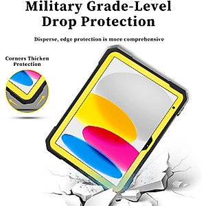 HOGENL for iPad 10th Generation Case, for iPad 10.9 Inch Case for Kids with Pencil Holder Kickstand Shoulder Strap Heavy Duty Shockproof Full Body Protective Cover for iPad 10th 2022 (Black+Gold)