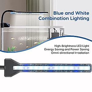 FYD LED Aquarium Light, 4.5W Clip on Aquarium Light Suitable for Uncovered Aquariums Under 15 Inches, Fish Tank Light with White & Blue Lights, Aquarium Plant Light for Reef Coral Aquatic Plants