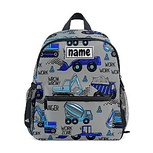 Glaphy Custom Kid's Name Backpack, Excavator Tractor Pattern Toddler Backpack for Daycare Travel Personalized Name Preschool Bookbag for Boys Girls