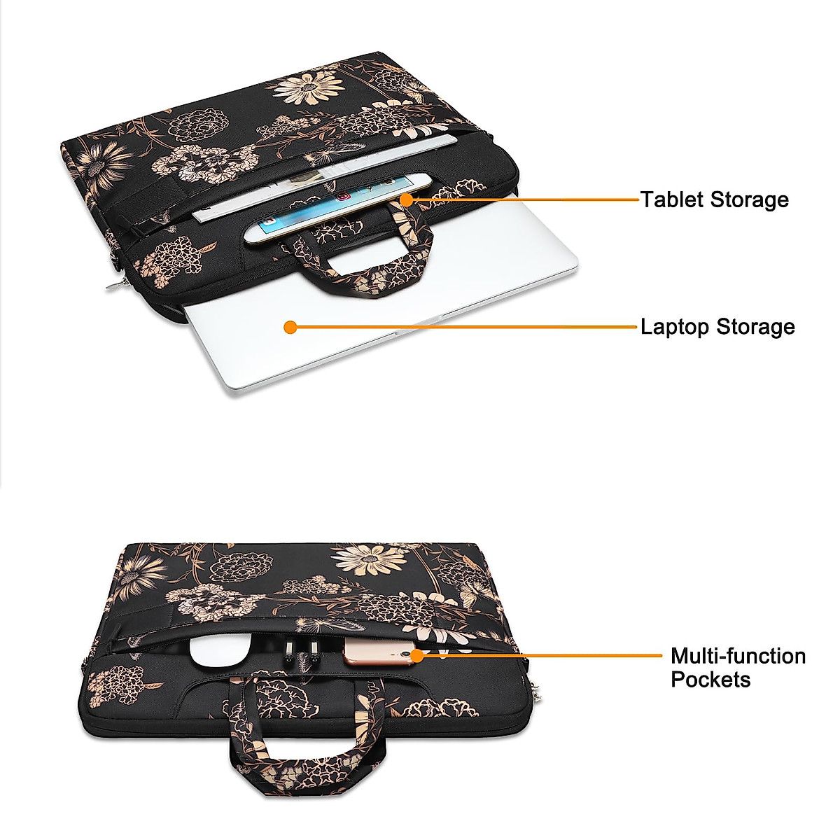 MOSISO Laptop Bag for Women, 15 inch Computer Bag Compatible with MacBook, HP, Dell, Lenovo, Asus, Notebook, 15.6 inch Laptop Shoulder Carrying Messenger Sleeve with Strap, Vintage Floral