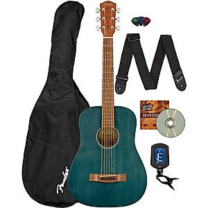 Fender FA-15 3/4-Scale Kids Steel String Acoustic Guitar - Blue Learn-to-Play Bundle with Gig Bag, Strap, Picks, Fender Play Online Lessons, and Austin Bazaar Instructional DVD