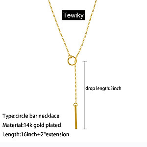 Tewiky Circle Bar Necklace for Women, Dainty Gold Lariat Necklace 14k Gold Drop Y Necklace Simple Gold Necklaces for Women Trendy Delicate Gold Necklaces Aesthetic Jewelry for Women