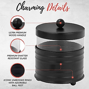 Autumn Alley Deluxe Farmhouse Apothecary Jars Set, Black Bathroom Jars Qtip Holder Glass - Rustic Vanity Organizer for Bathroom Counter, Cotton Balls, Swabs, Rounds, Salts 2 Small Glass Jars with Lids