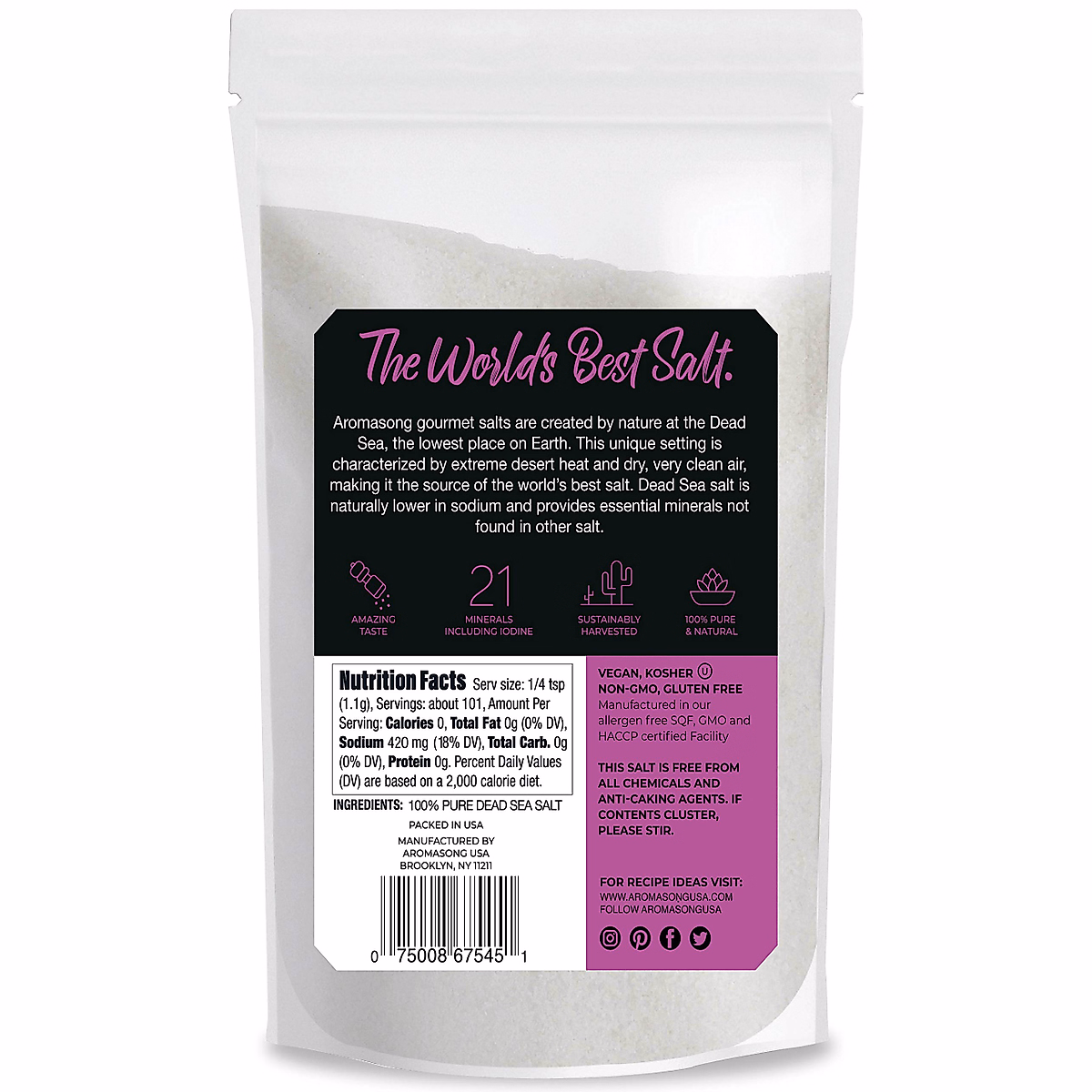 100% Natural Sea Salt, Coarse Grain, Large Bulk 2.43 Lb. Resealable Bag, Pure & Natural Sun Dried Dead Sea Salt, Unrefined, Gluten Free, Grinder Refill Sea Salt For Daily Cooking & Pickling Salt