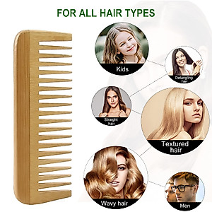 MRD Bamboo Wide Tooth Comb, Detangling Anti-Static Brush Natural Curly Wavy Dry Hair For Womens and Mens Hand Polished (1PCS)
