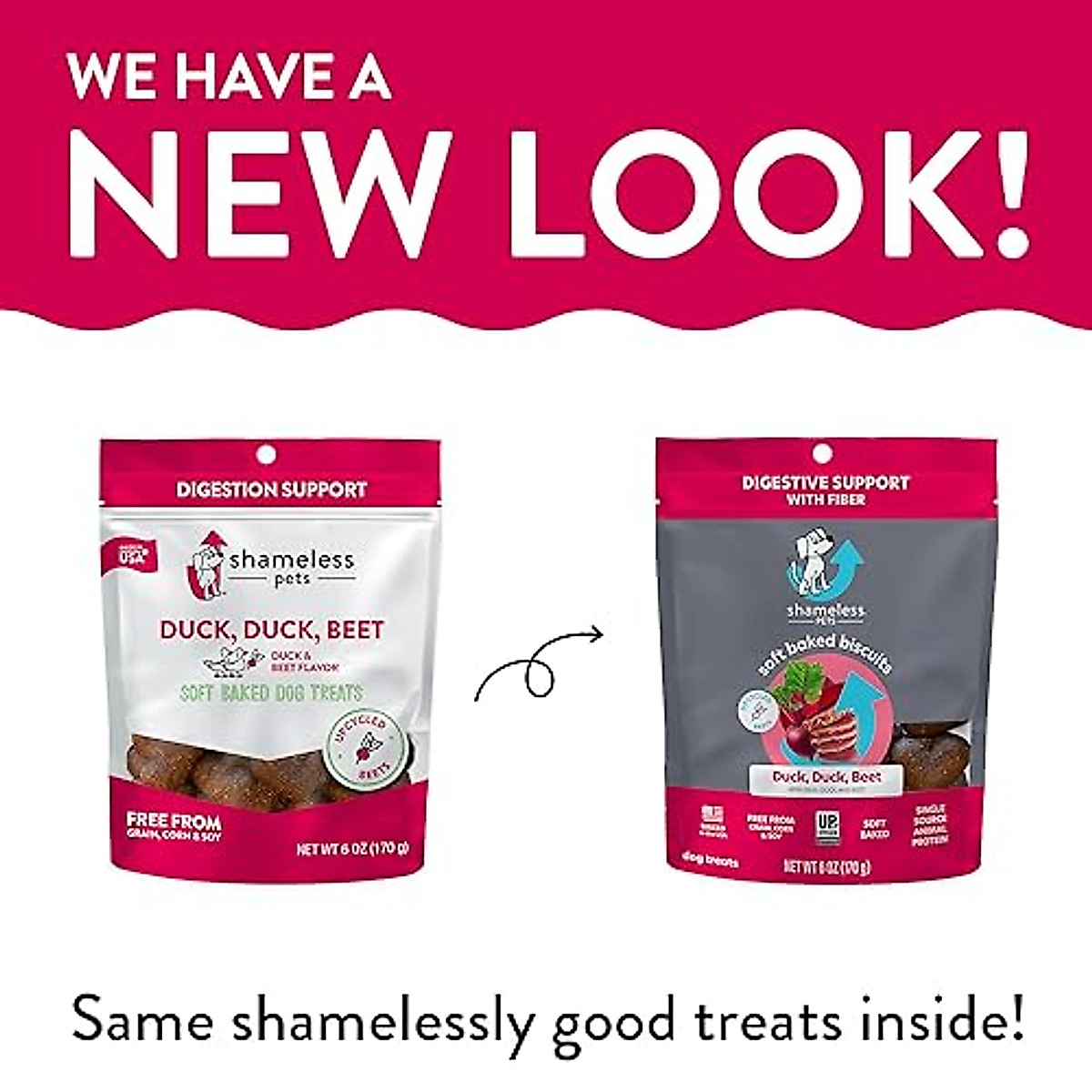Shameless Pets Soft-Baked Dog Treats, Duck Duck Beet - Natural & Healthy Dog Chews for Digestive Support with Fiber - Dog Biscuits Baked & Made in USA, Free from Grain, Corn & Soy - 1-Pack