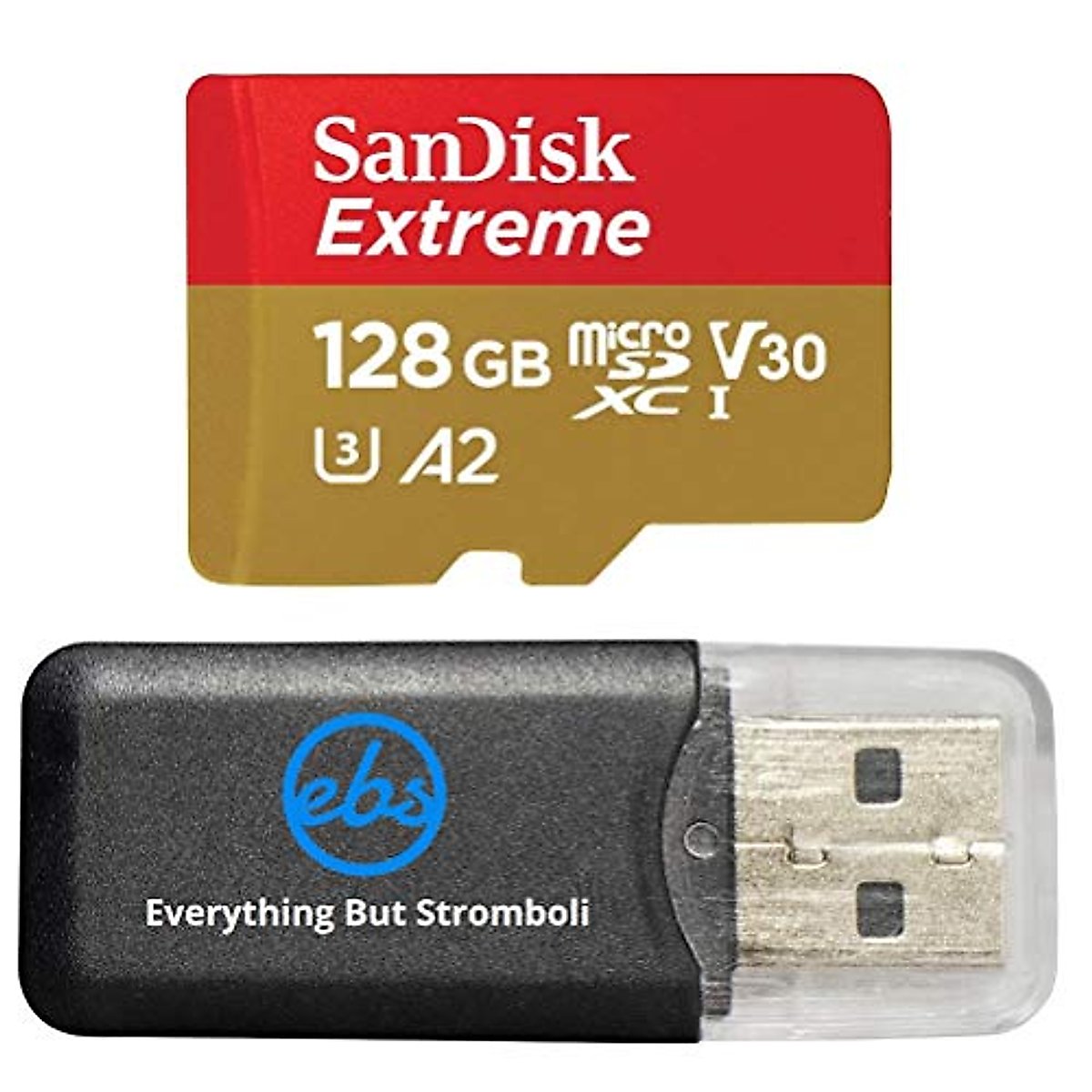 SanDisk Extreme V30 A2 128GB MicroSD Memory Card 4K SDXC Works with DJI Mavic Mini Drone Flycam Bundle with (1) Everything But Stromboli Micro Card Reader