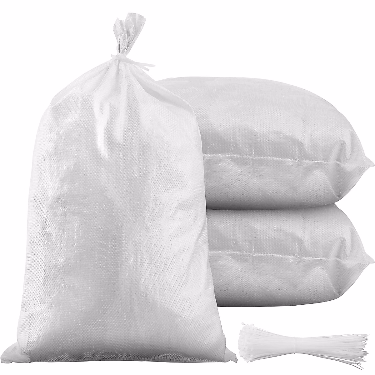 Shappy 100 Pieces Empty Sandbag Heavy Duty Flooding Outdoor Woven Polypropylene Sand Bags with Solid Ties for UV Protection Emergency Situation Roadblock Building Construction, 26 x 14 Inches (White)
