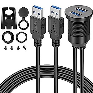 WILLIZTER Dual USB 3.0 Male to Female Round Car Flush Mount Cable Extension Mount Panel Mount Dash Mount Waterproof for Car Vehicle Truck Boat Yacht Bike Motorcycle 3 Feet 1 Meter