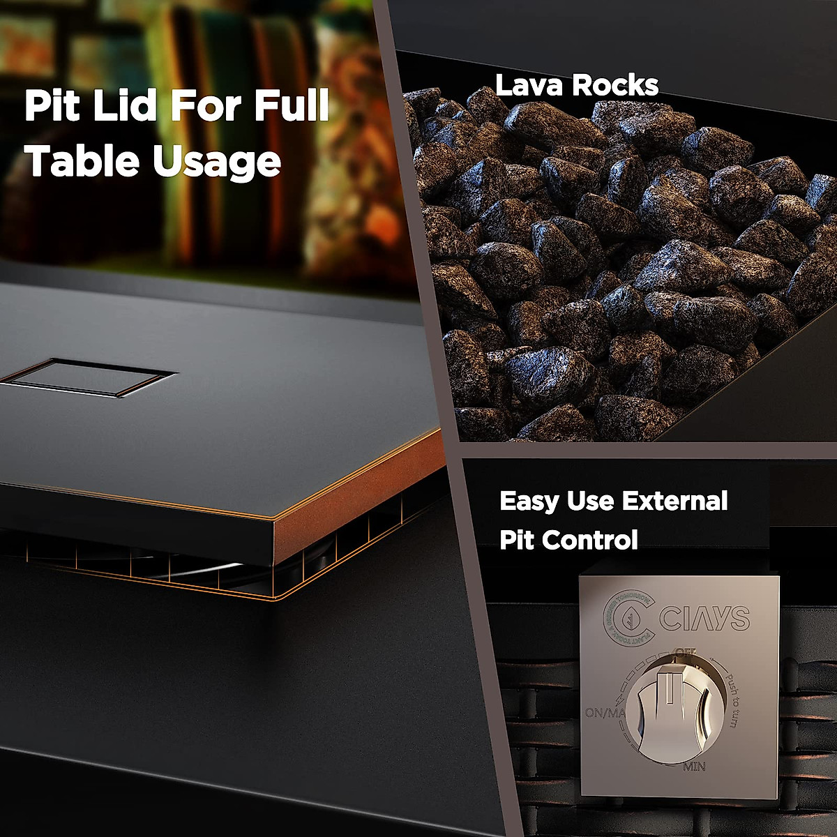 Ciays Propane Fire Pits Table 32 Inch Outdoor Gas Fire Pit, 50,000 BTU Steel Fire Table with Lid and Lava Rock, Add Warmth and Ambience to Gatherings and Parties on Patio Deck Garden Backyard,Black