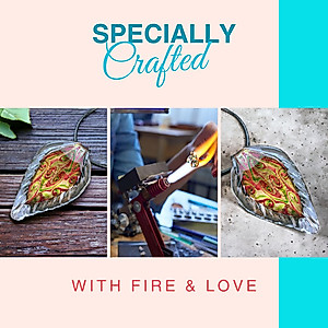 BESHEEK Handmade Murano Inspired Blown Abstract Glass Lampwork Art Pendant Necklace for Women Handcrafted Artisan Hypoallergenic Italian Style Jewelry (Clear Goldtone Leaf Red/Green)