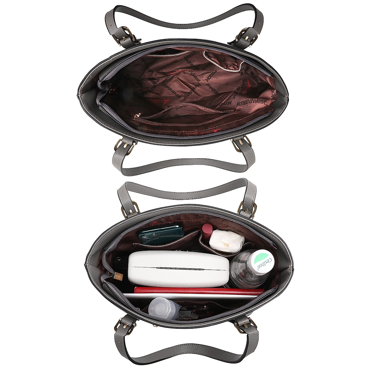 Montana West Tote Handbag for Women Vegan Leather Shoulder Bag Large and Medium 2PCS Purses Set MWC2-030GY