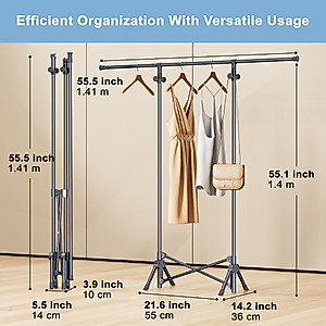 Runsand No Installation Clothes Rack,Portable Folding Carbon Steel Garment Rack - Versatile Heavy Duty Coat Rack with 4 hooks for Indoor and Outdoor Use - great for Home, Camping,Travel (Dark Grey)