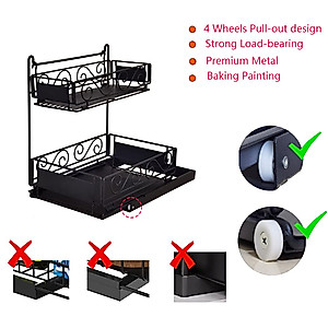 Under Sink Organizers and Storage,All Metal Pull-Out Sliding Drawers with Wheels 2-Tier Large Capacity Heavy Load Vanity Cabinet Organizer Shelf Rack for Bathroom and Kitchen, Black