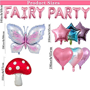 Fairy Party Balloons Birthday Party Decorations Fairy Butterfly Mushroom Film Balloons Pink Purple Rose Red Latex Balloons for Fairy 1st Birthday Wedding Spring Tea Party Baby Shower Party