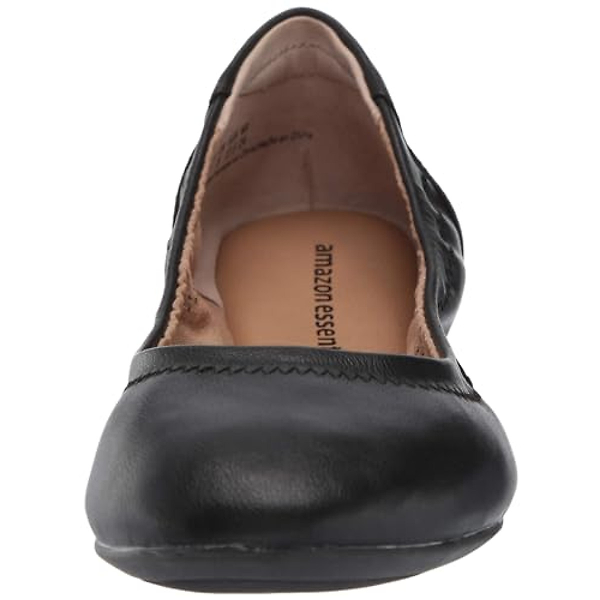 Amazon Essentials Women's Belice Ballet Flat, Black Faux Leather, 10.5 Wide
