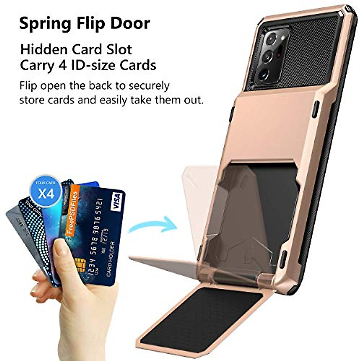 Vofolen for Galaxy Note 20 Ultra Case 5G Wallet 4-Card Flip Cover Credit Card Holder Slot Back Pocket Dual Layer Protective Hybrid Hard Shell Bumper Armor Case for Samsung Note 20 Ultra 6.9 Rose Gold