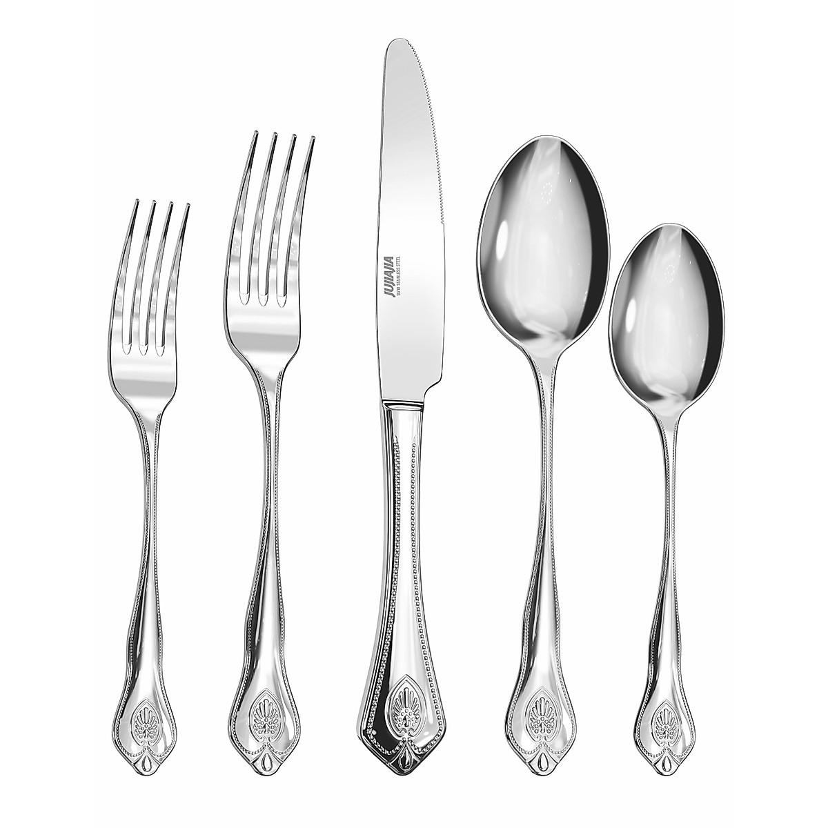 Regent Bead Flatware Set, 20-Piece Stainless-Steel Luxury Silverware Set Service for 4, Pearled Edge Tableware Cutlery Include Knife Fork Spoon, Dishwasher Safe