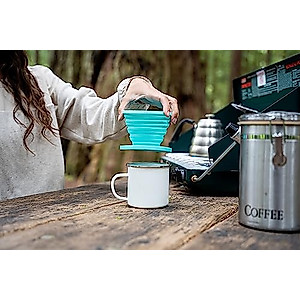 Pour Over Coffee Kit (Gray) Collapsible Pour Over Coffee Dripper and Set Of 3 Reusable Cotton Coffee Filters Perfect For Travel And Camping - Travel Ready Gear