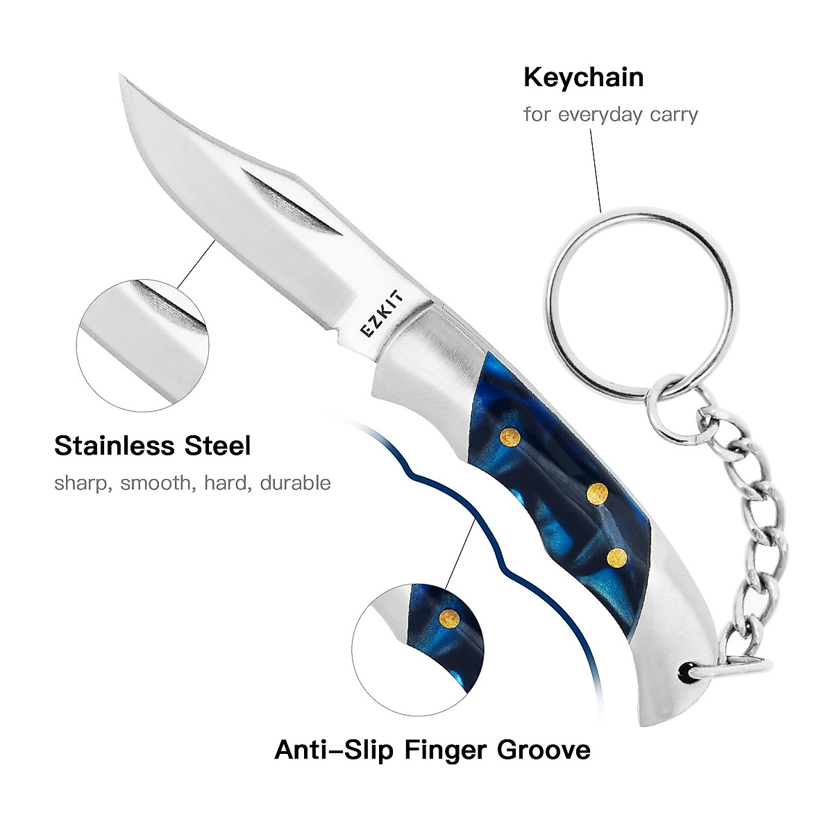 EZKIT Small Pocket Knife, EDC Pocket Knife, D2 Stainless Steel and Wood Handle, Small Knife, Blade Length 1.5in