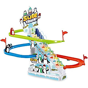 Liberty Imports Musical Penguin Orbit Chasing Race Track Game Set - Playful Roller Coaster Playset with LED Flashing Lights and Music On/Off Button for Toddlers and Kids