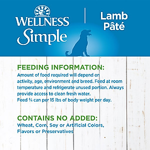 Wellness Simple Natural Wet Canned Limited Ingredient Dog Food, Lamb & Potato, 12.5-Ounce Can (Pack of 12)