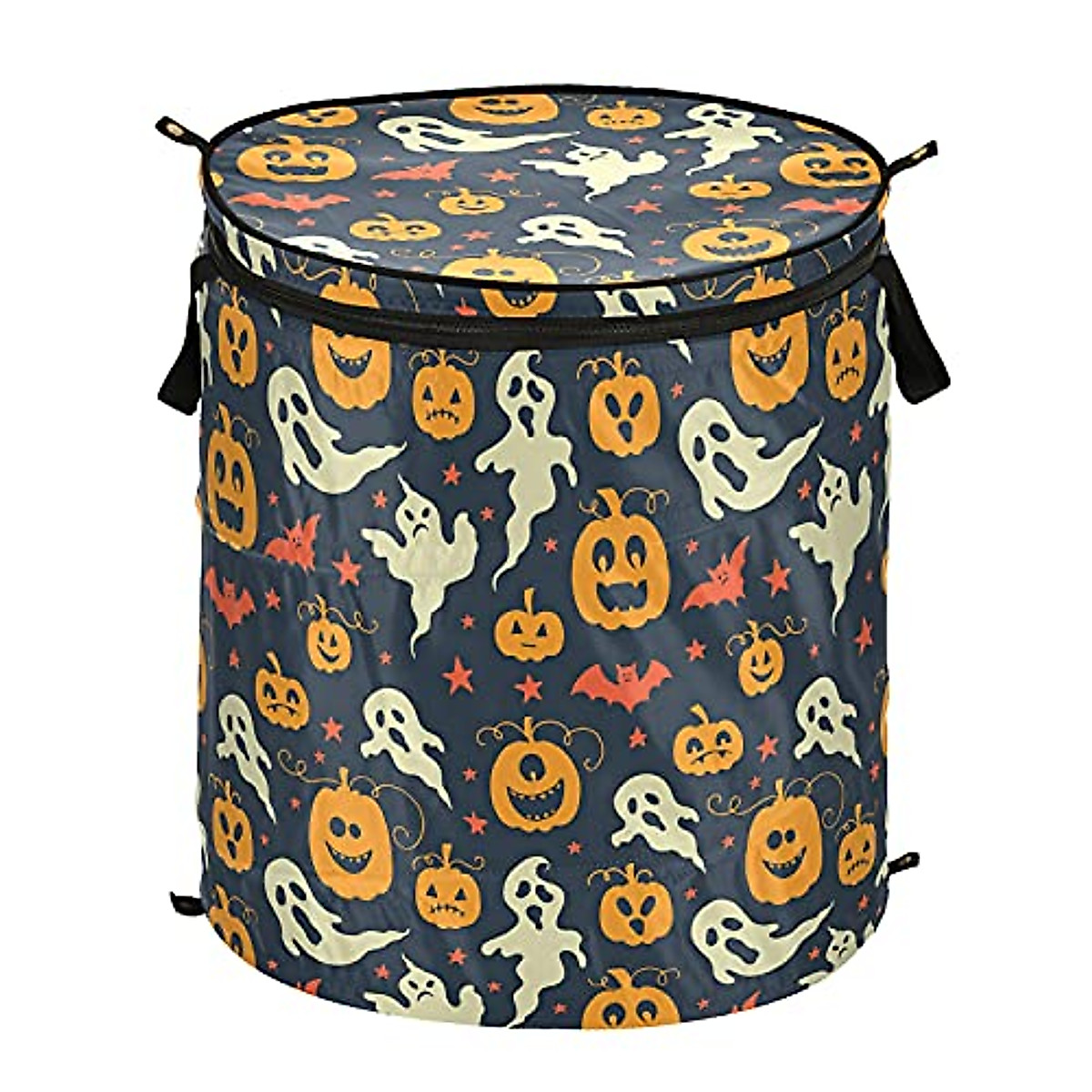 Halloween Ghost Pumpkin Pop Up Laundry Hamper with Lid Foldable Storage Basket Collapsible Laundry Bag for Apartment Travel Picnics