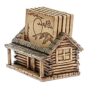 Cabin Log Coaster Set for Drinks - Modern Home Decor Accents Hunting Decor for Man Cave Coasters and Holder Set - Rustic Absorbent Coaster Set with Holder for Drinks Housewarming Gifts Decor