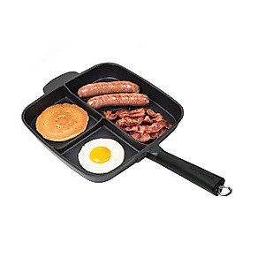 MasterPan Non-Stick 3 Section Meal Skillet, 11", Black