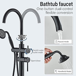 Freestanding Bathtub Faucet Floor Mount Tub Filler Matte Black Standing High Flow Shower Faucets with Handheld Shower Mixer Taps Swivel Spout