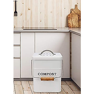 Xbopetda Stainless Steel Compost Bin for Kitchen Countertop,1 Gallon, includes Charcoal Filter,Compost Bucket Kitchen Pail Compost with Lid -White