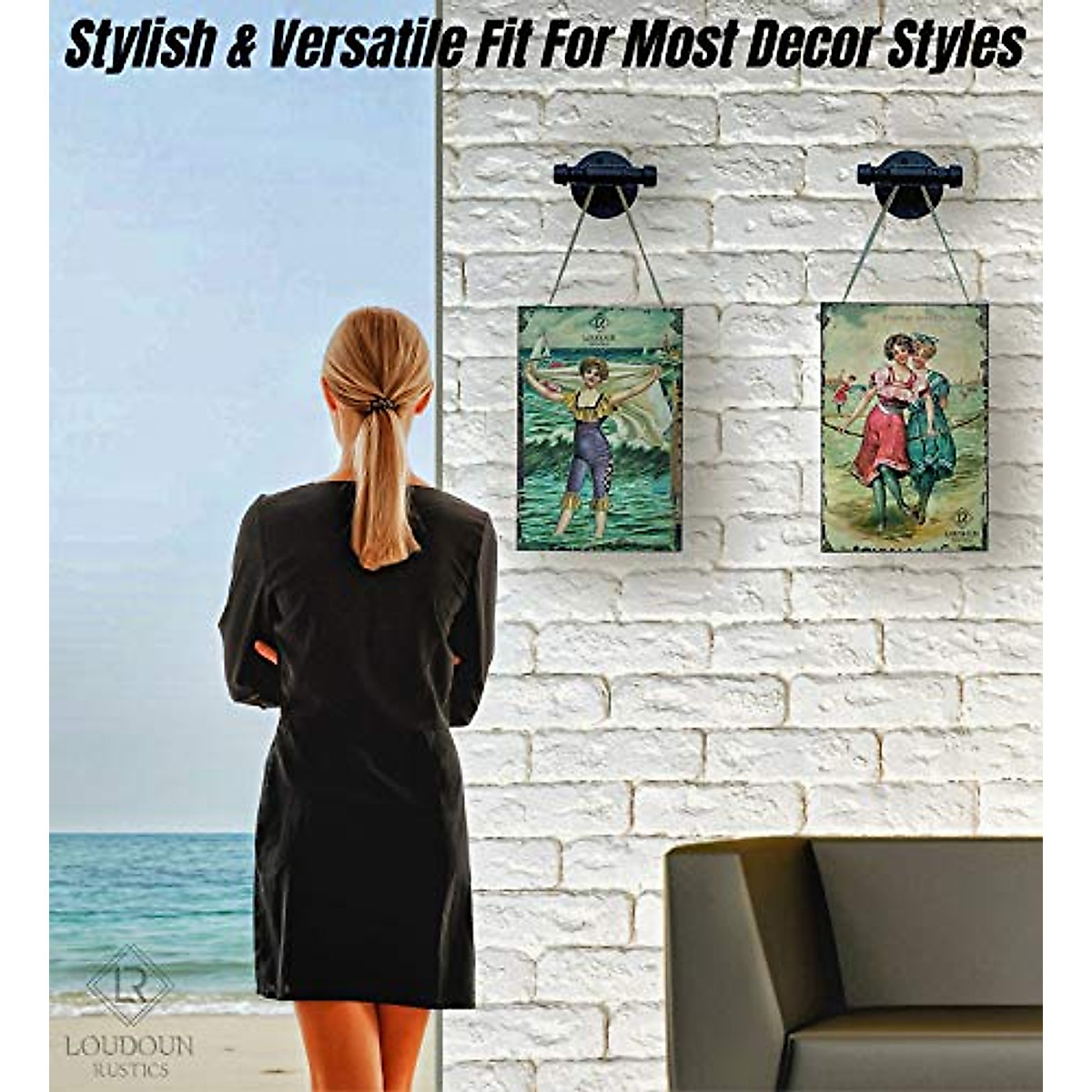 Loudoun Rustics Industrial Hooks for Bathroom Robe. Wall Hooks for Hanging Towels, Vintage Style Cast Iron Pipe Wall Mounted Heavy Duty Farmhouse DIY Coat Rustic Hook (Black (Set of 4))