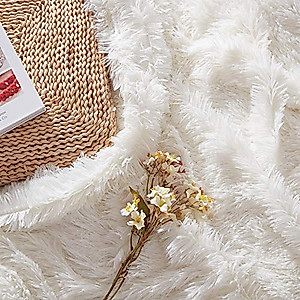 NexHome Soft Shaggy Faux Fur Blanket Throw Blanket 50" x 60", Women Girls Luxury Fuzzy Plush Comfy Microfiber Long Faux Fur Decorative Blankets for Sofa Couch Bed Chair Photo Props, Cream White