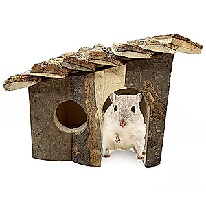 kathson Hamster Wooden House, Small Pet Hideout Climbing Play Hut Natural Wood with Bark Hideaway House for Dwarf Hamster, Mouse, Rat,Gerbil and Other Small Animals