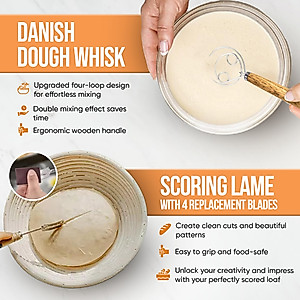 Banneton Bread Proofing Basket Set - 2x Round 9 inch Baskets Sourdough Bread Baking Supplies Sour Dough Scoring Tool - Proofing Bowls for Sourdough Bread Making Tools