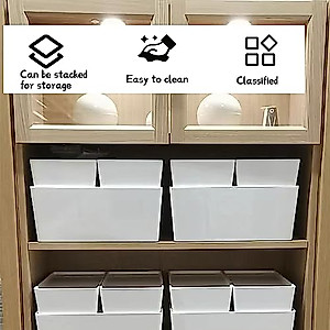 AJbells Stackable Storage Bins with Lids, Fridge Storage, Pantry Organization and Storage, Plastic Storage Bins with Lids for Shelves, Bedroom, Pantry, School, Office (10.2 * 7.0 * 3.1in) White 6 Pcs