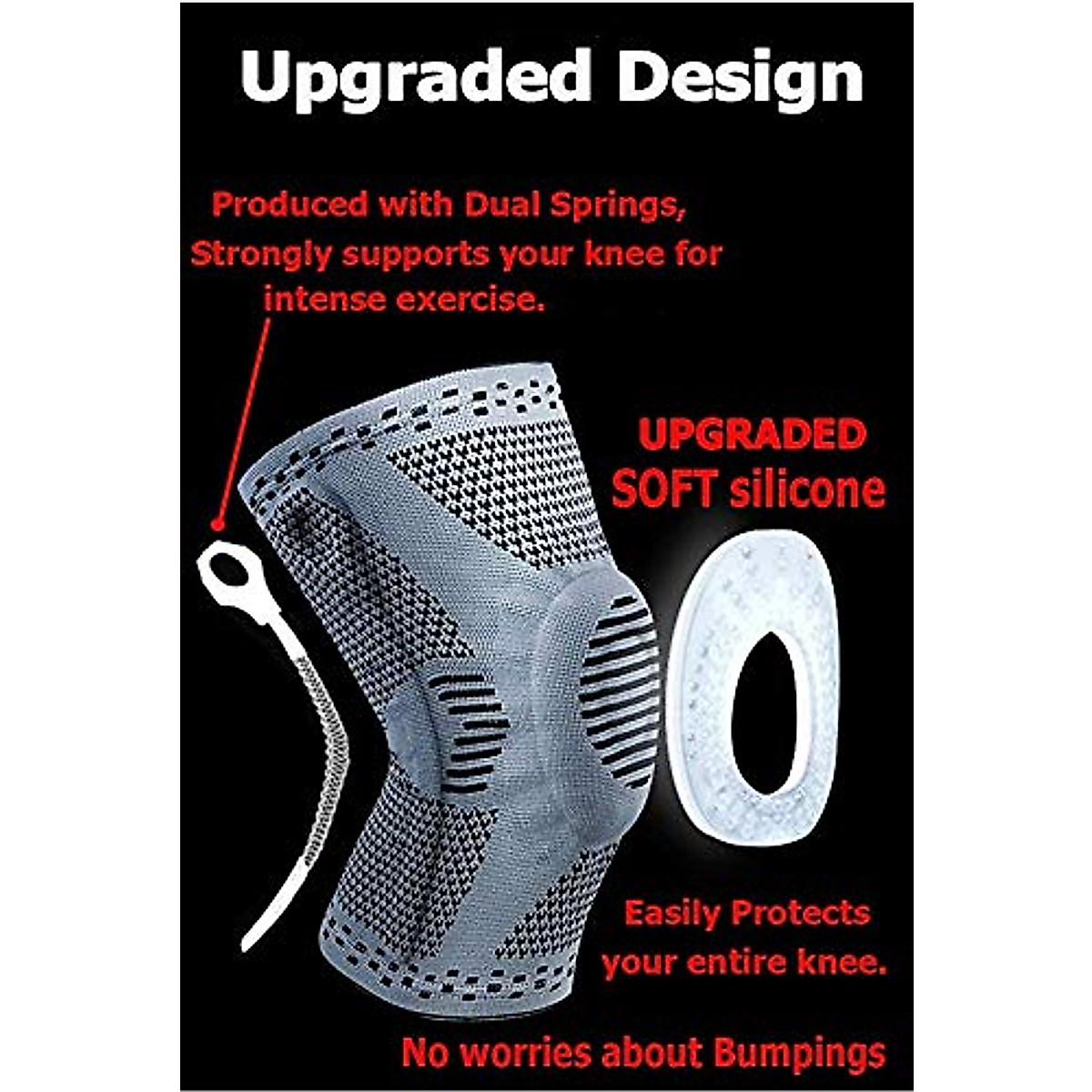 FOKULUNDA Knee Support Belt Sleeves Brace Sports Fitness Knee Pads with Side Stabilizers for Women Men Workout Running Joint Pain Relief Injury Recovery (Black, Medium)