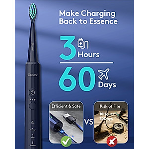 Ducard V7 Pro Electric Toothbrush for Adults- Rechargeable Toothbrush 12 Modes & 9 Brush Heads - 3 Hr Charge Last 60 Days Ultra Sonic Toothbrush for Adults (Navy Blue), (DY-152)