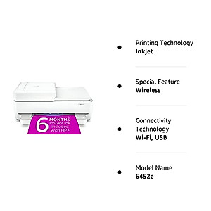 HP Envy 6452e Wireless Inkjet Color All-in-One Printer, Print Copy Scan, 35 Sheet ADF, 2-Side Printing, WiFi USB Connectivity, Instant Ink Ready, Home or Office Inkjet Printers, White (Renewed)