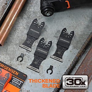 JORGENSEN 3 Pack Oscillating Saw Blades, Tialn Coated Carbide Multitool Blades with 2 Adapters, Universal Multi Oscillating Tool Blade Kits for Hard Material, Hardened Metal, Nails, Bolts, Screws