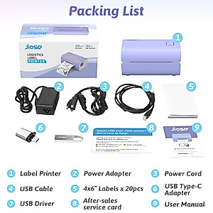 Jiose Bluetooth Thermal Shipping Label Printer - Desktop Shipping Label Printer - Print Custom Stickers - Support Chrome OS, Mac, Windows, Android, iOS for 4x6 Shipping Package Labels