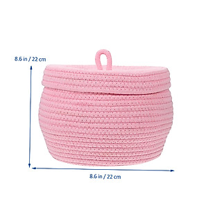 Anneome 1pc Cotton Rope Storage Basket Desktop Decor Clothes Round Basket Rope Basket with Lid Tablescape Decor Woven Storage Container Weave Pink Clothing Japanese-style Baby