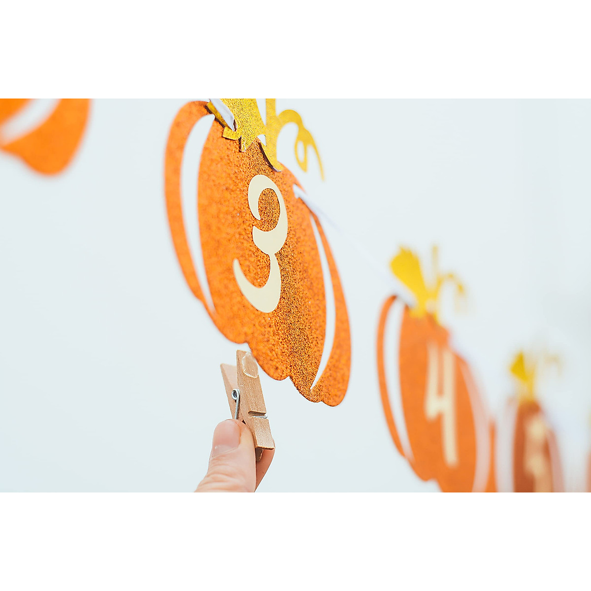 Pumpkin 1st Birthday Photo Banner Orange and Gold Glitter, Pumpkin Patch Baby Monthly New Born Garland 12 month Little Pumpkin First Themed Decorations Baby Thanksgiving Party Milestone Fall Photo