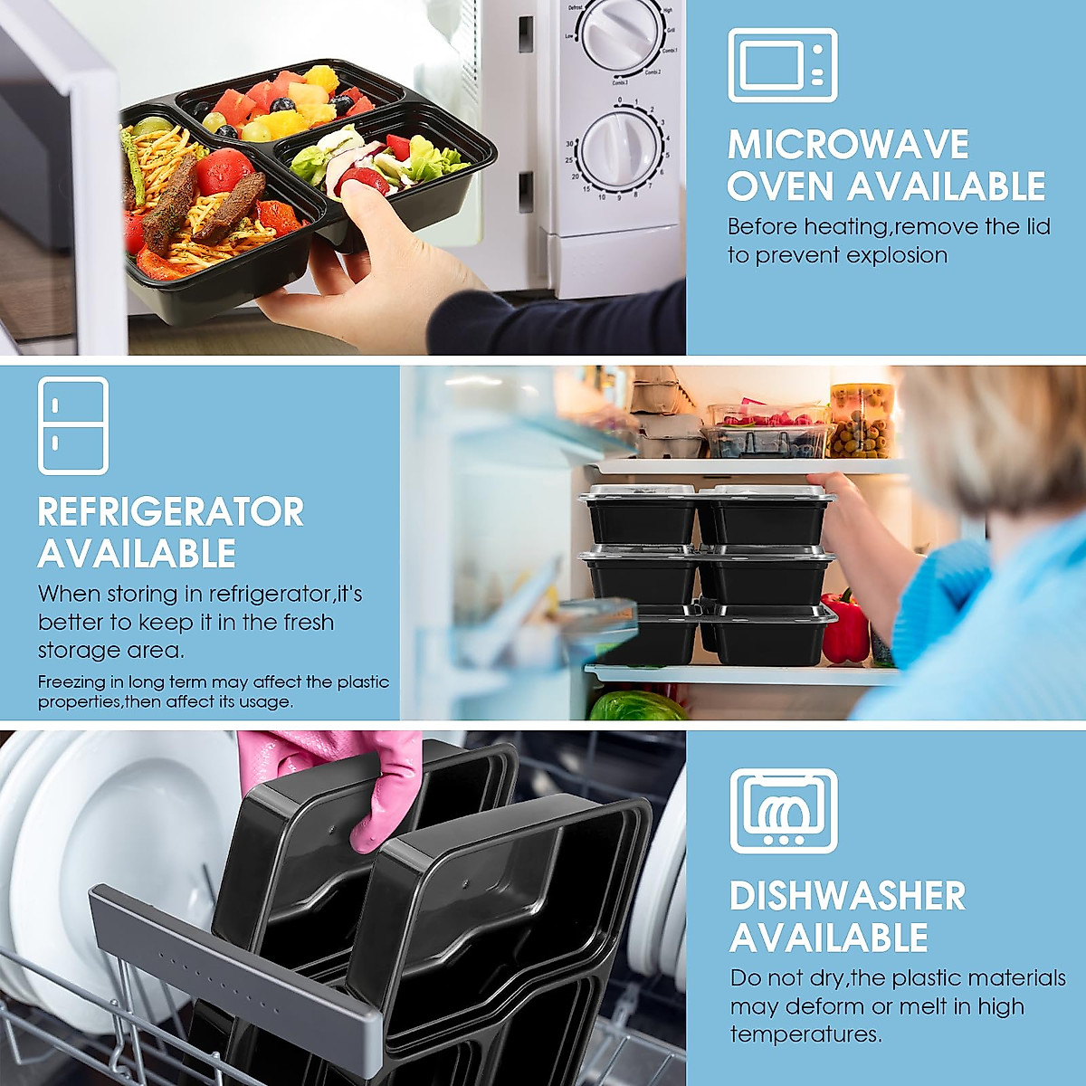 30 Pack Meal Prep Containers, 32 Oz 3 Compartment Food Storage Containers with Lids, Extra-thick Plastic To Go Containers, Disposable Lunch Box, BPA Free, Stackable, Dishwasher/Microwave/Freezer Safe