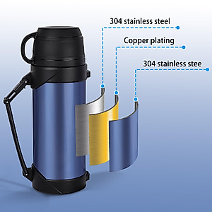 Insulated Vacuum Bottle 41oz,Travel Thermos For Hot/Cold Drink,18/8 Stainless Steel Water Bottles Bpa Free, Vacuum Bottle With 2 Plastic Cup,Thermos For Hot Drink For 24 Hours.(Starry Blue)