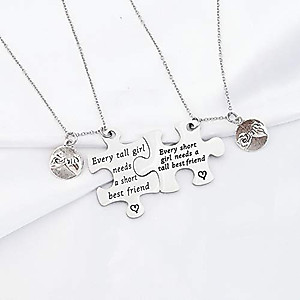 PLITI Funny Short Tall BFF Matching Gifts Best Friends Bracelet Set of 2 BFF Gift Every Short Girl Needs a Tall Best Friend BFF Friends Jewelry Set Friendship Gift Bestie Gifts (short tall necklace)