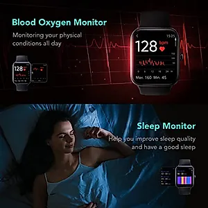SKG Smart Watch, Fitness Tracker with 5ATM Swimming Waterproof, Health Monitor for Heart Rate, Blood Oxygen, Sleep, 1.7'' Touch Screen Bluetooth Smartwatch Fitness Watch for Android-iPhone iOS, V7