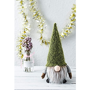 Funoasis Christmas Gnome Gifts Holiday Decoration Birthday Present Handmade Tomte Plush Doll, Home Ornaments Tabletop Santa Figurines 14 Inches (Green)
