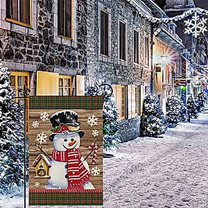 Tosewever Buffalo Plaid Christmas Snowman Garden Flag 12 x 18 Vertical Double Sided, Winter Decorations Snowflake Farmhouse Xmas Outdoor Holiday Burlap Small Yard Flag (12x18 inch)